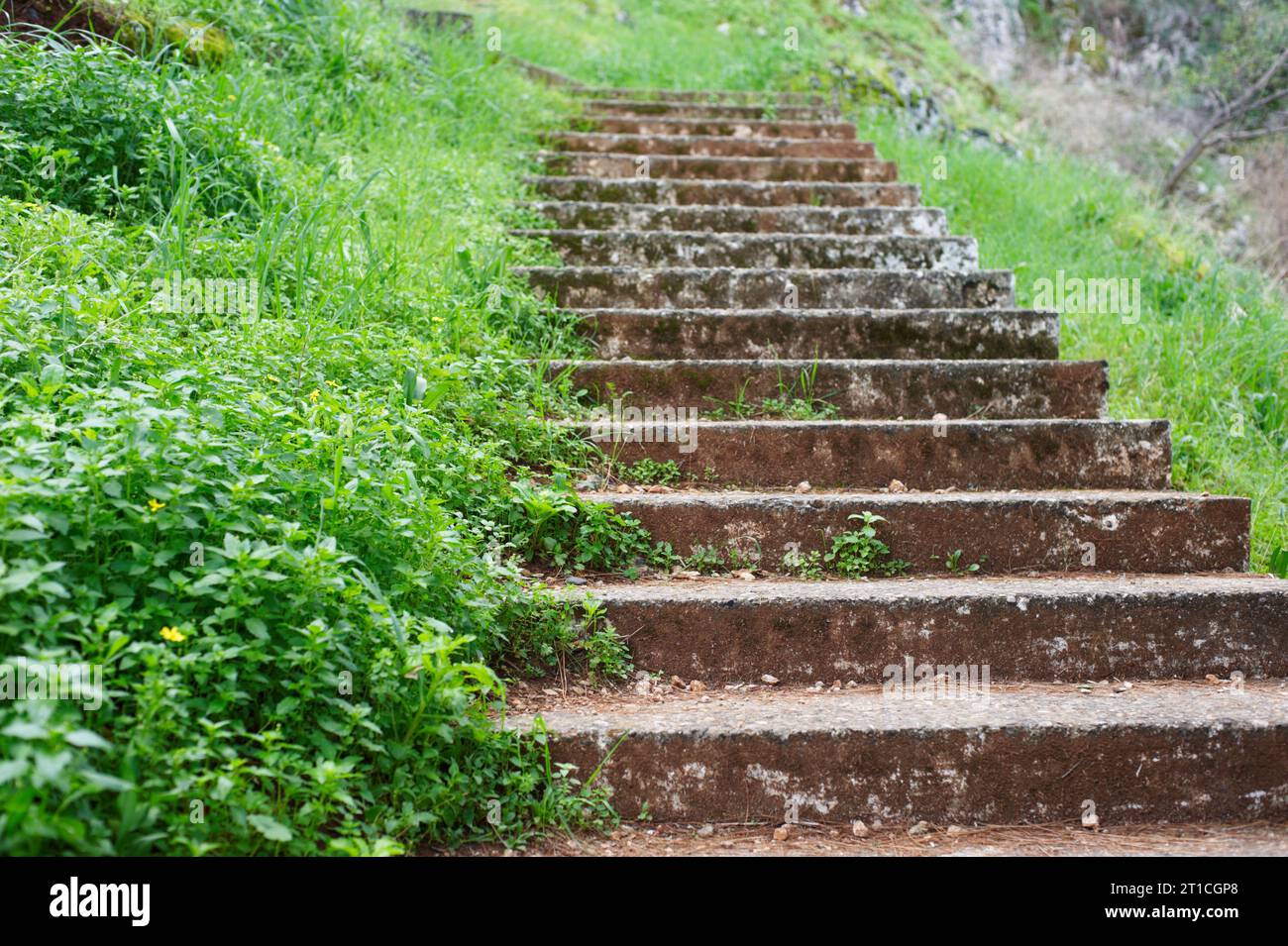 Ancient stone stairs, walkway steps on mountain trail hilltop Stock ...