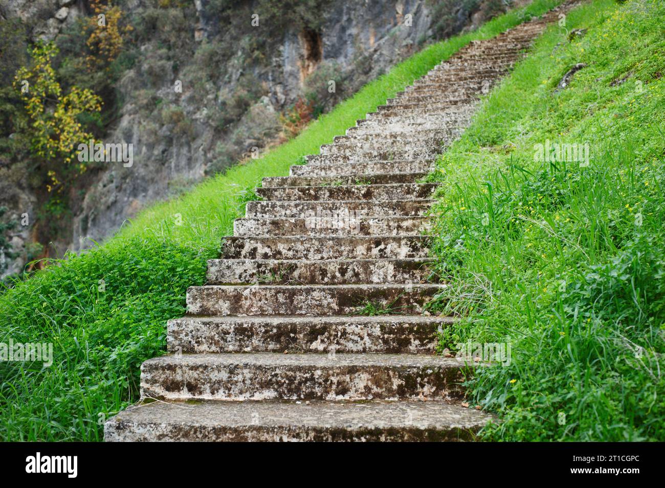 Ancient stone stairs, walkway steps on mountain trail hilltop Stock ...