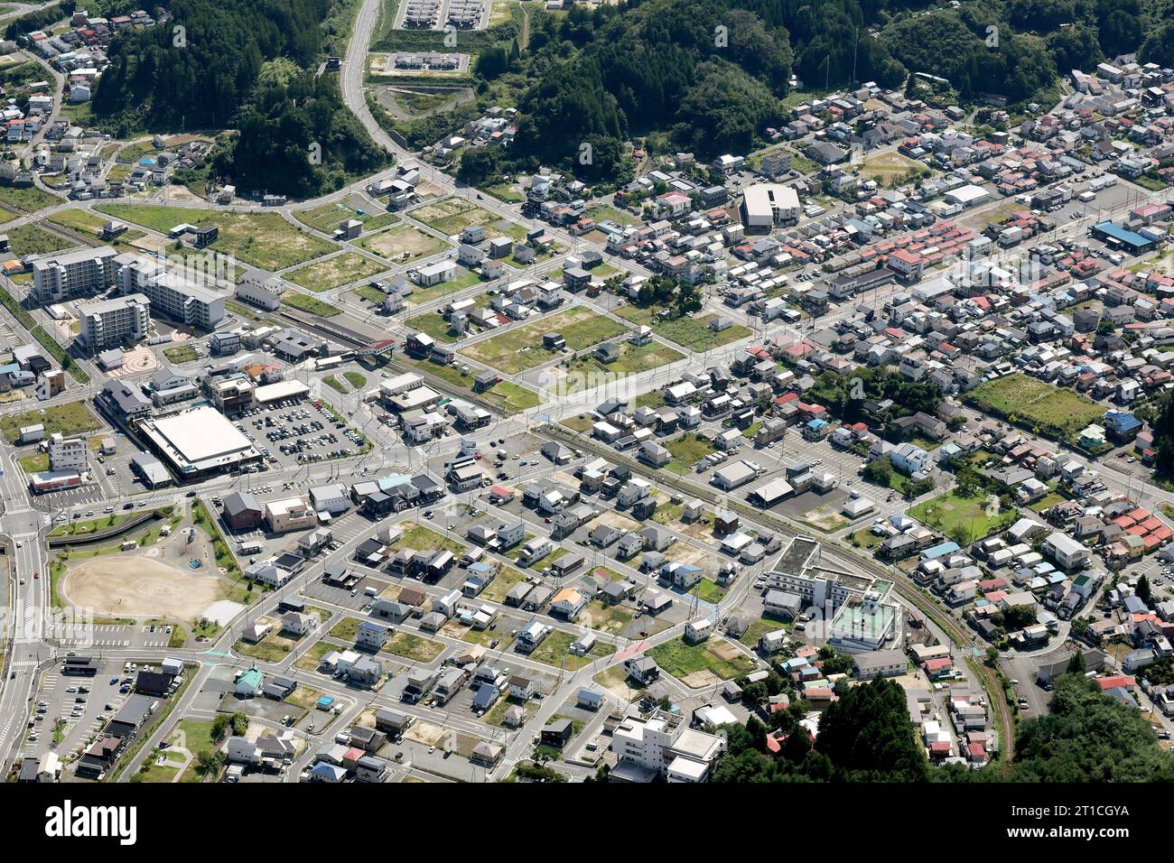 An aerial photo shows the disaster area that was destroyed by ...