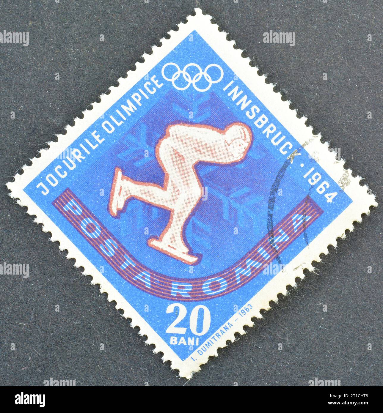 Cancelled postage stamp printed by Romania, that shows Ice speed ...