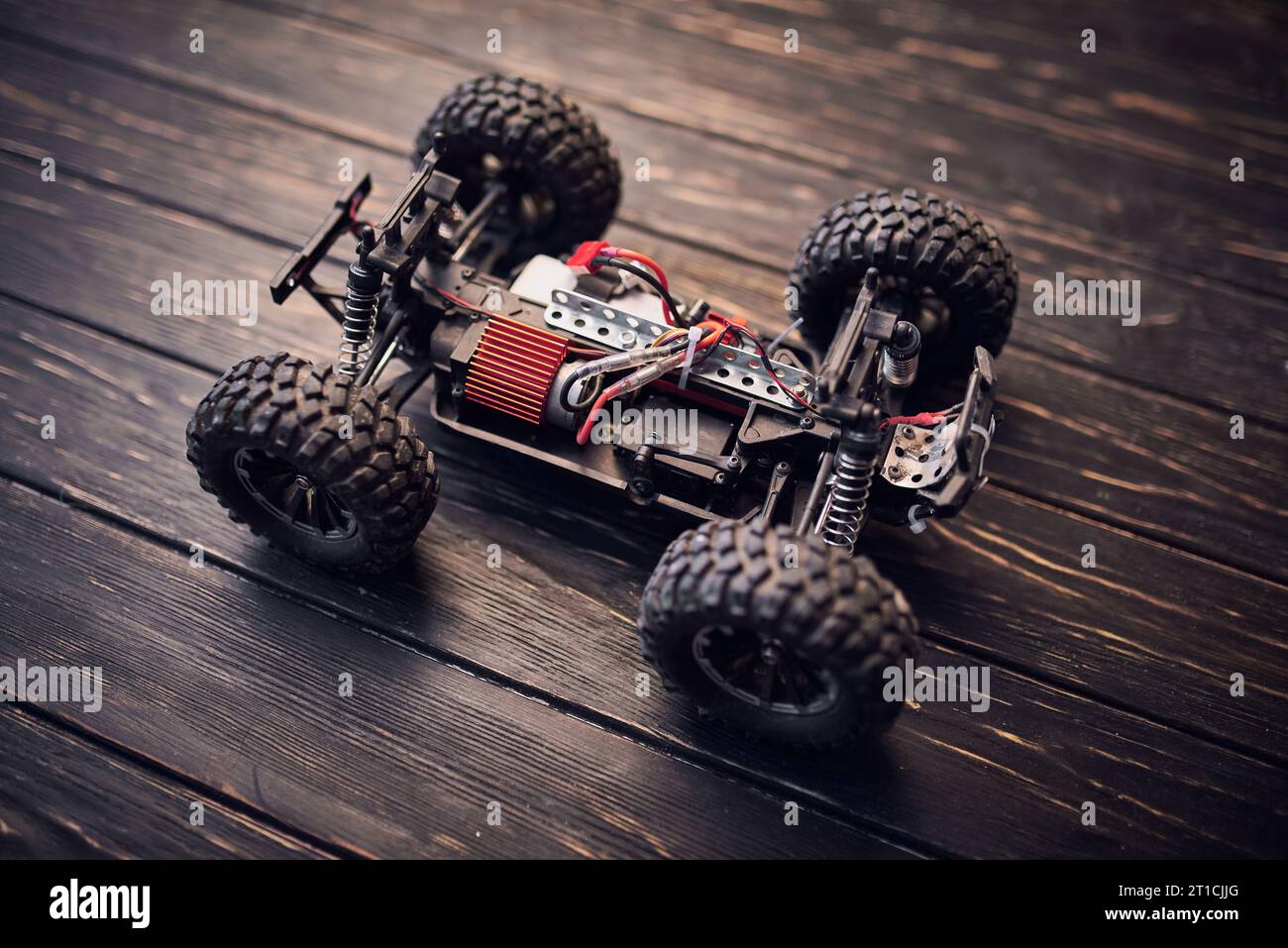 RC car chassis assembly and ready to use on wooden background Stock ...