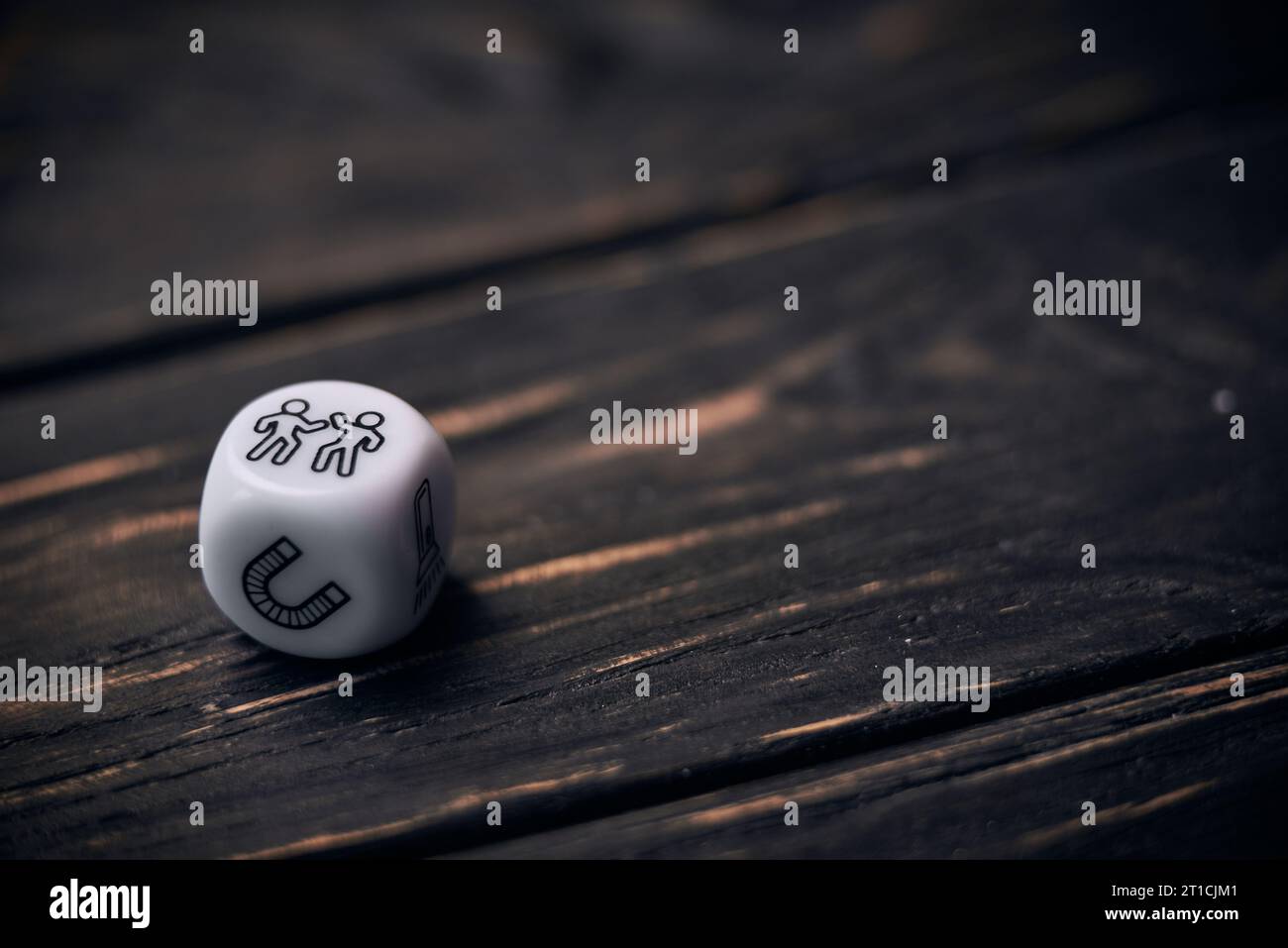 Cubes dice with funny life style symbols. dancing people sign on a top ...