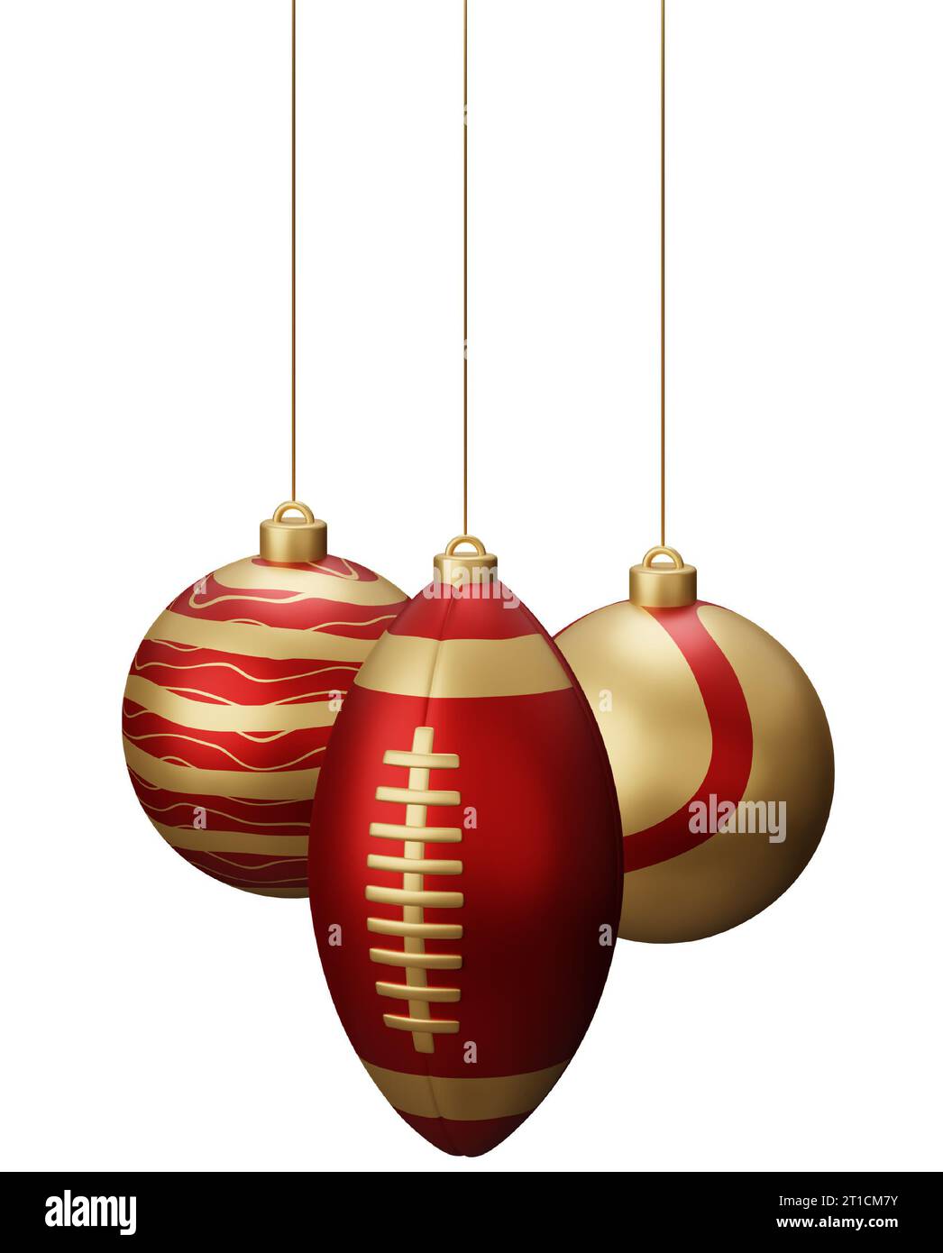 Red and Gold rugby Hanging Christmas Balls. 3d render illustration ...