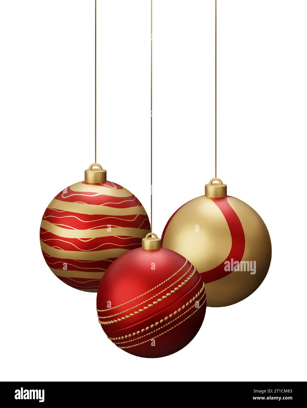 Red and Gold Cricket Hanging Christmas Balls. 3d render illustration ...