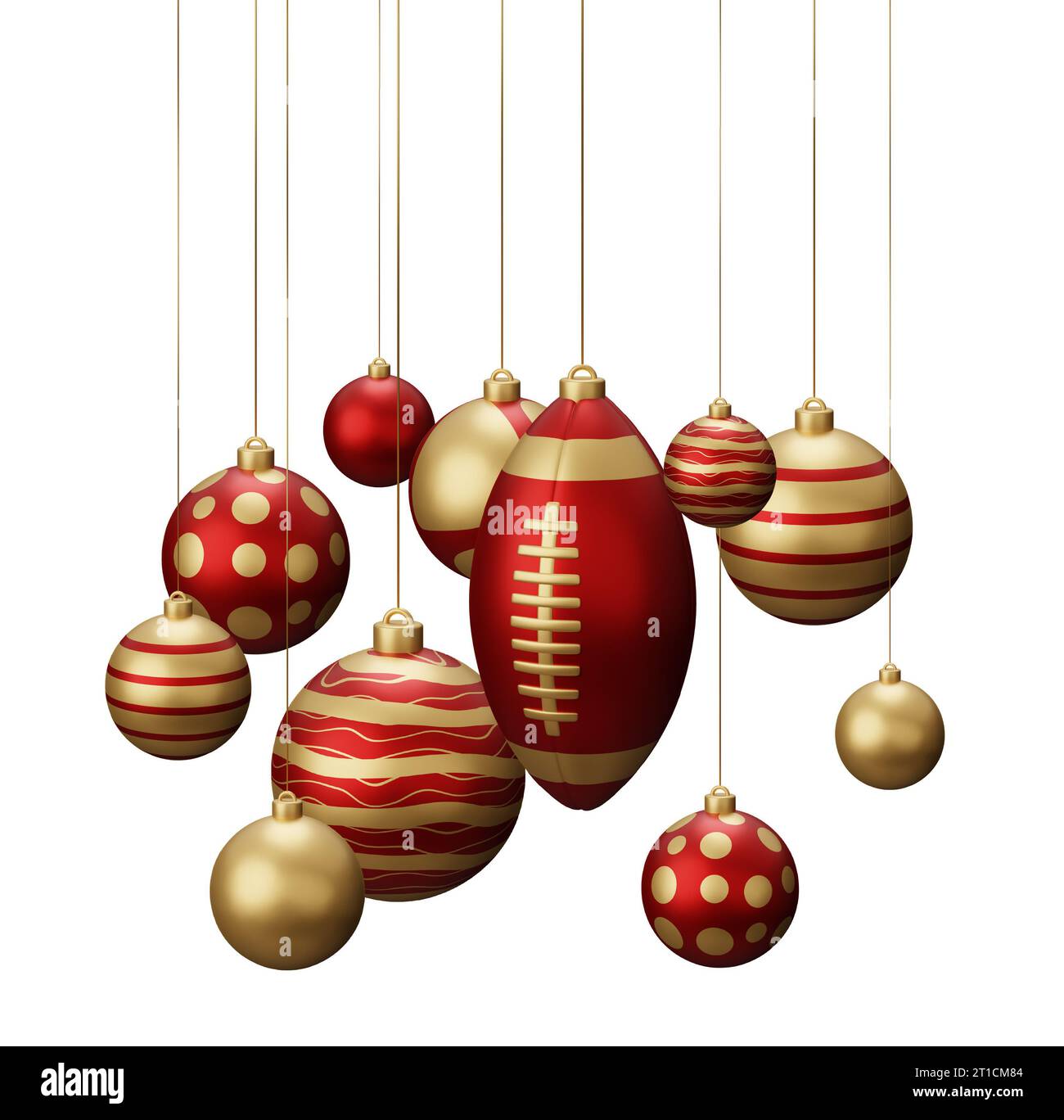 Red and Gold rugby Hanging Christmas Balls. 3d render illustration ...