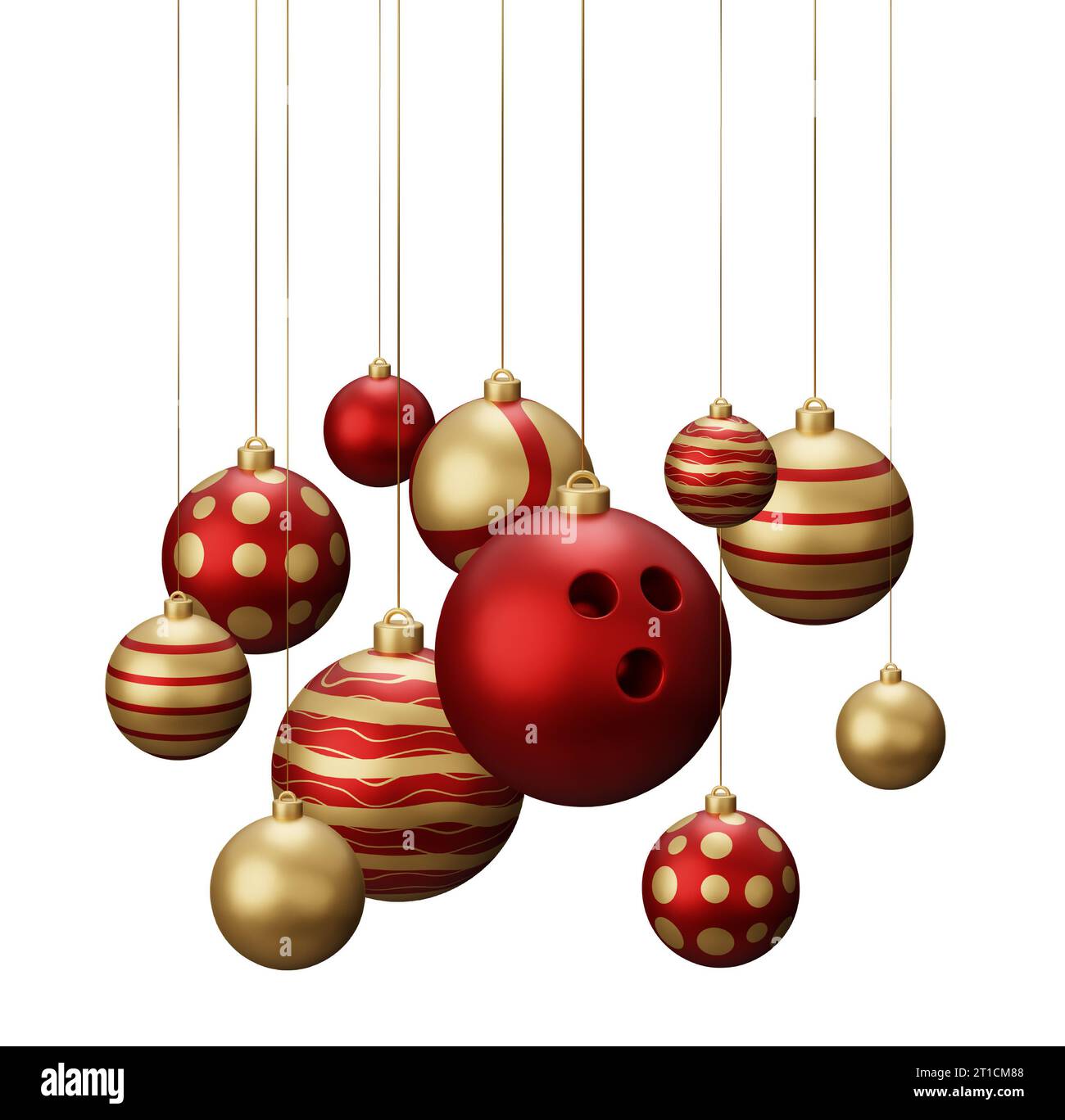 Red and Gold Bowling Hanging Christmas Balls. 3d render illustration ...