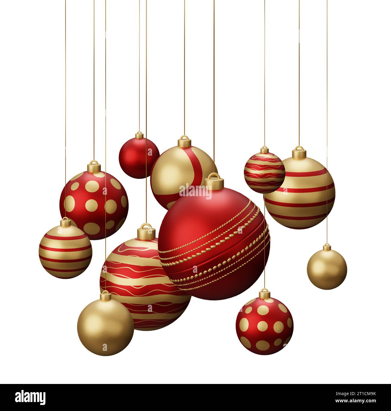 Red and Gold Cricket Hanging Christmas Balls. 3d render illustration ...
