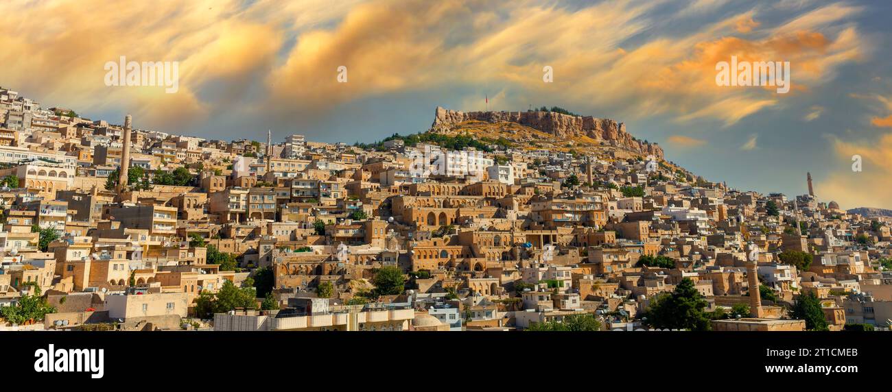 Ancient and stone houses of Old Mardin (Eski Mardin) with Mardin Castle ...