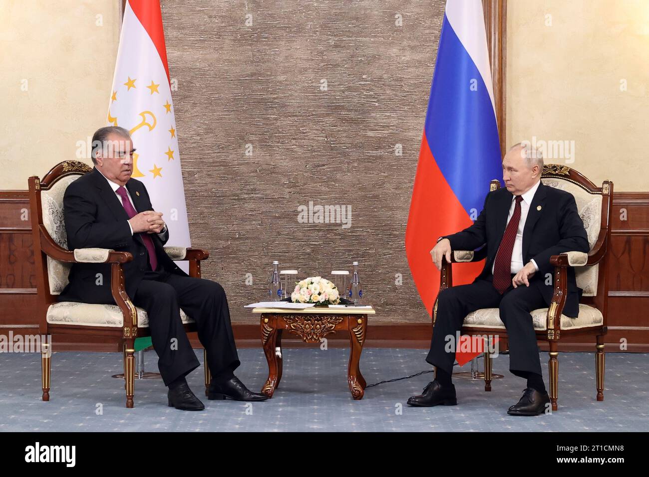 Russian President Vladimir Putin, right, and Tajikistan's President ...