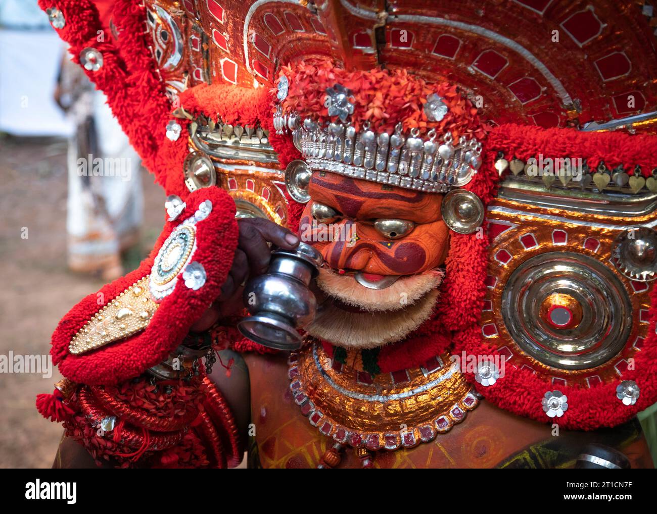 26th October 2019, Kannur, Kerala. A Theyyam artist performs the ritual ...