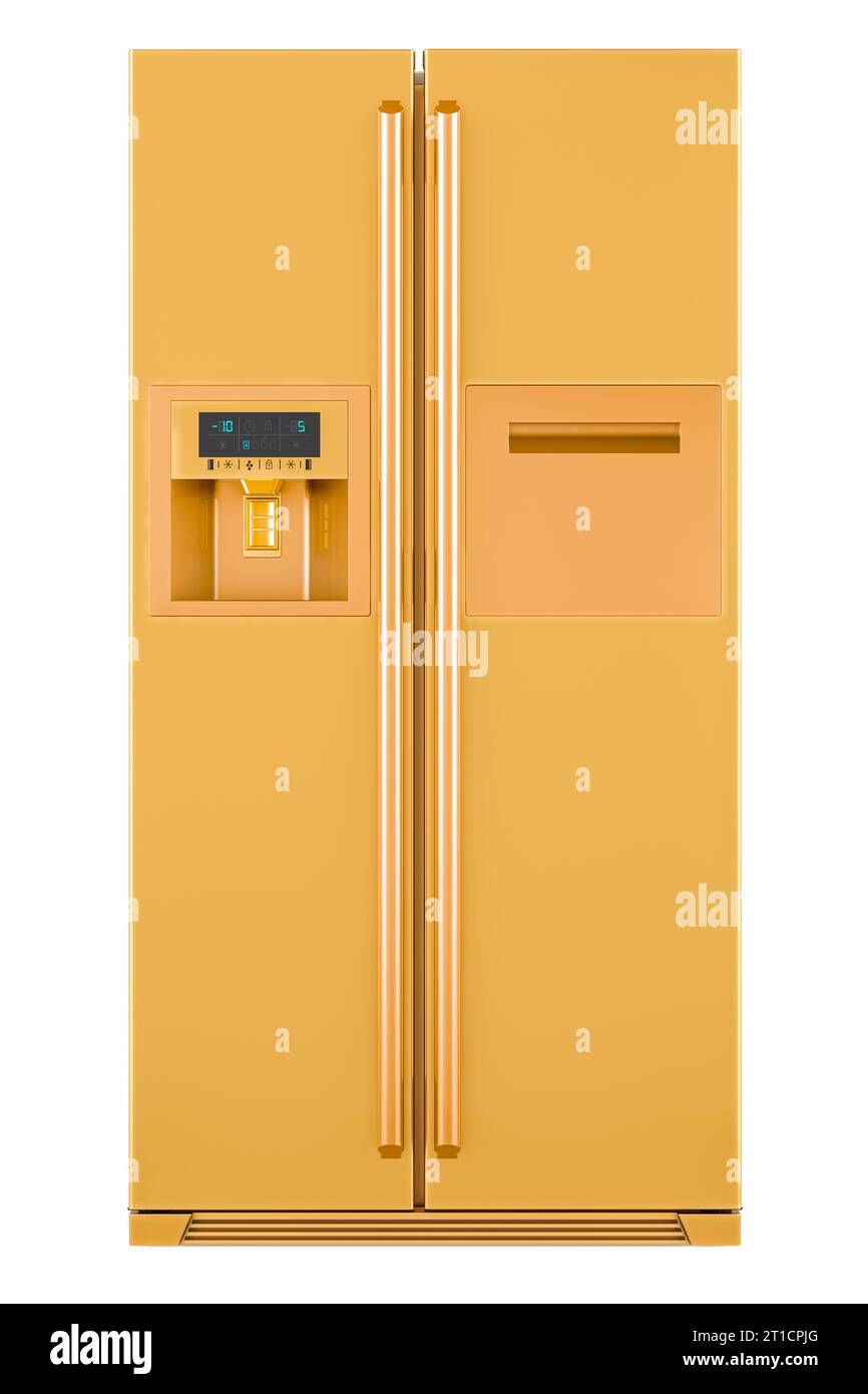 Golden Fridge with side-by-side door system, 3D rendering isolated on ...