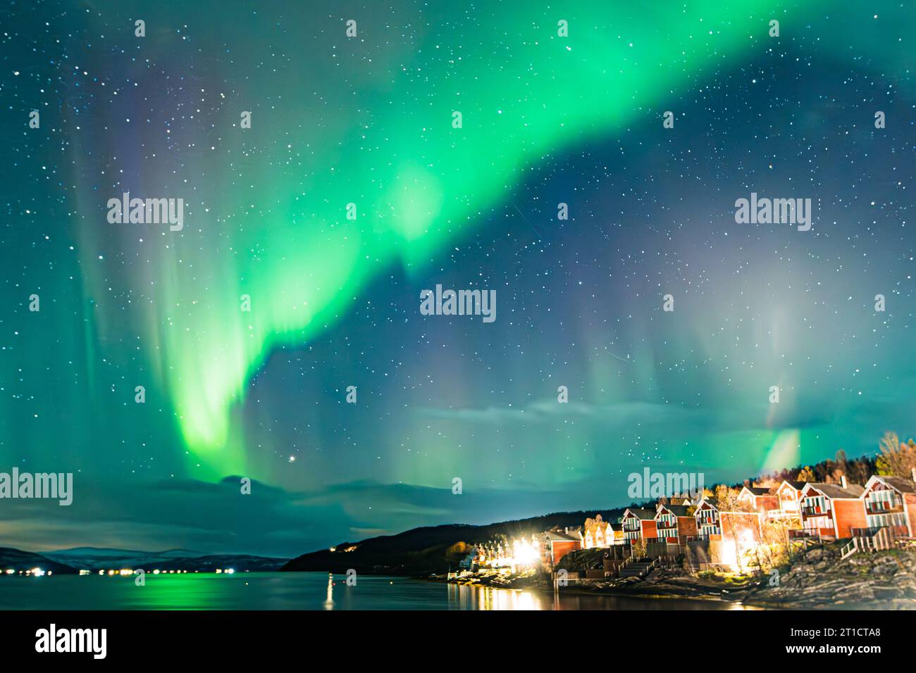 Northern Lights Over The Norwegian Fjord Stock Photo - Alamy