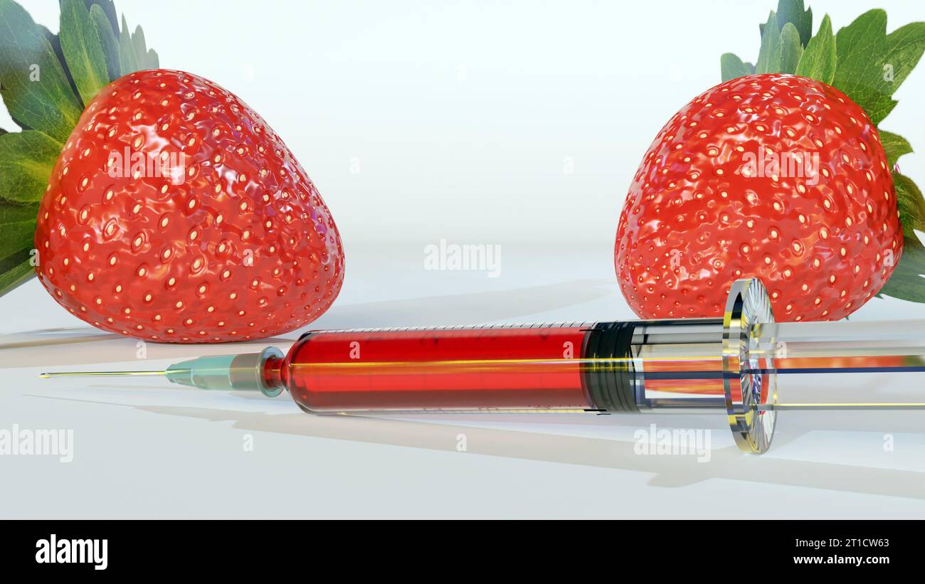 Medical syringe inject ripe strawberry 3d rendering Stock Photo - Alamy