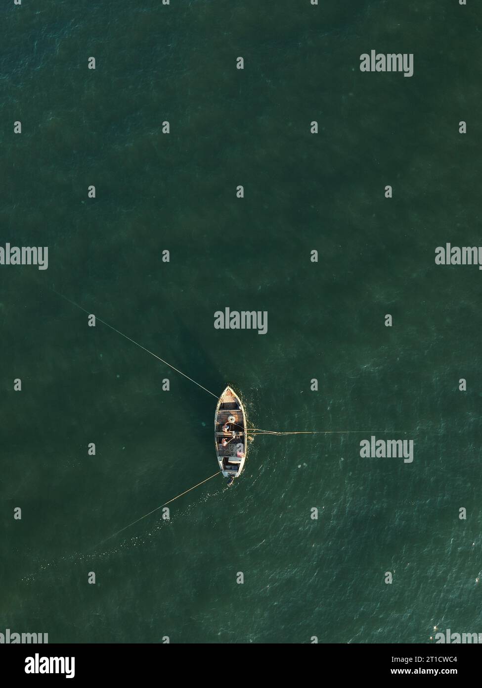 Aerial of a traditional fisher boat in the sea. Ukraine, Azov sea ...