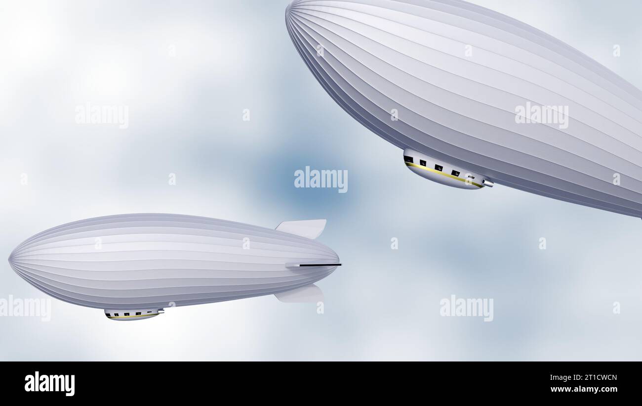 close up airship or dirigible balloon in the sky 3d rendering Stock ...