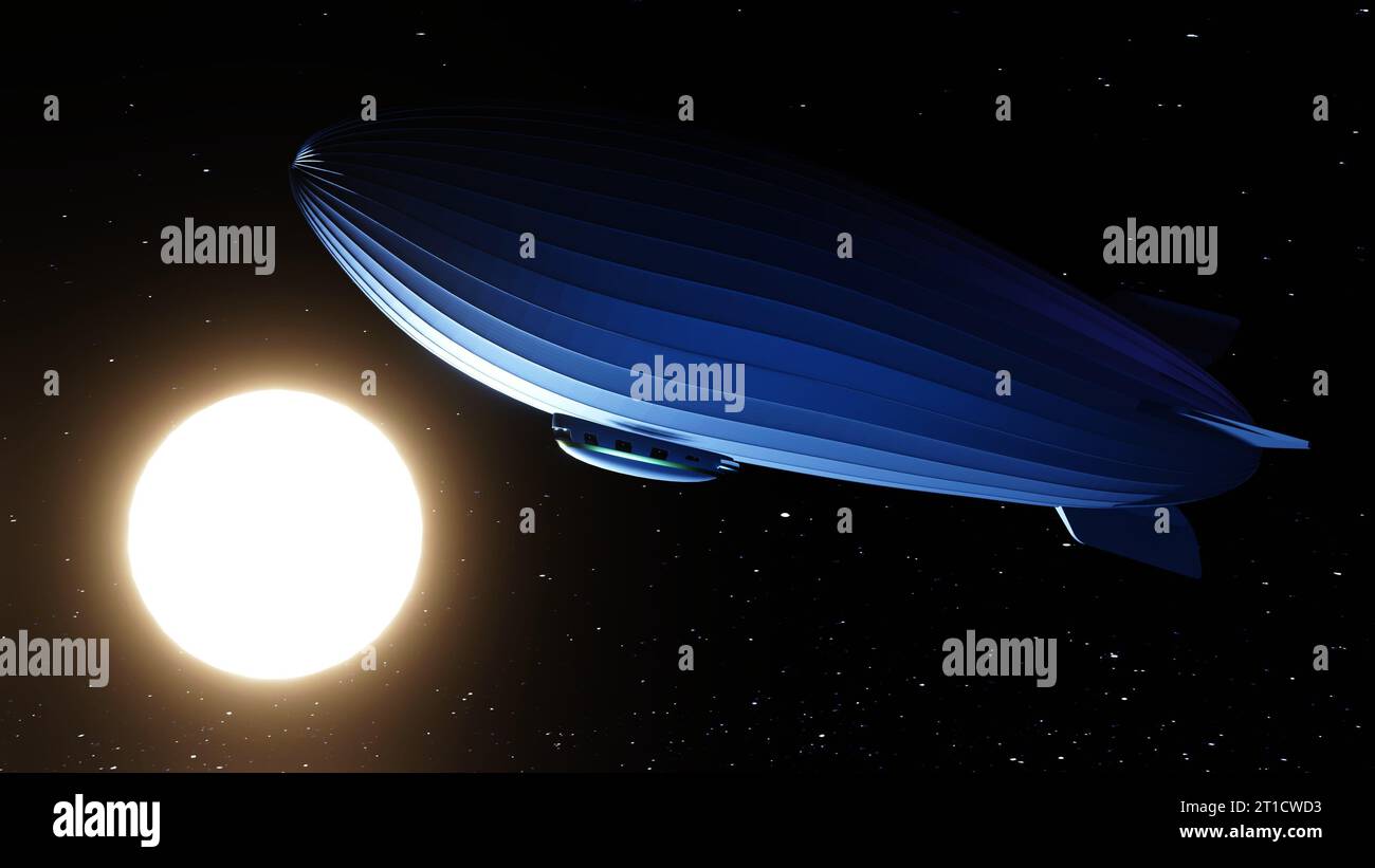 Isolated airship or dirigible balloon in the space background 3d ...