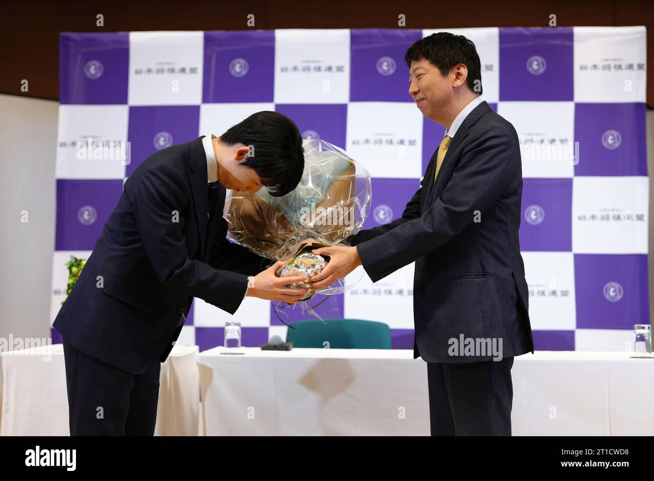 Shogi, Japanese chess player Sota Fuji is celebrated by his master (R ...