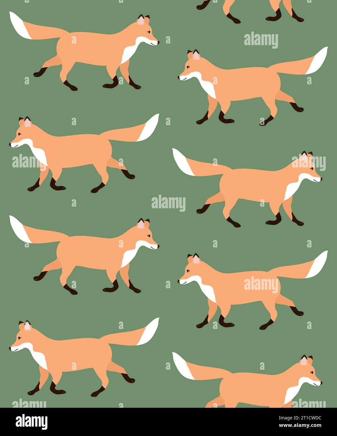 Vector seamless pattern of hand drawn flat fox isolated on green ...