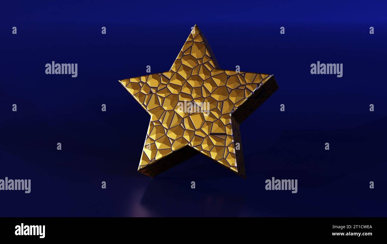 cracked gold metallic stars in the dark blue background 3d rendering ...