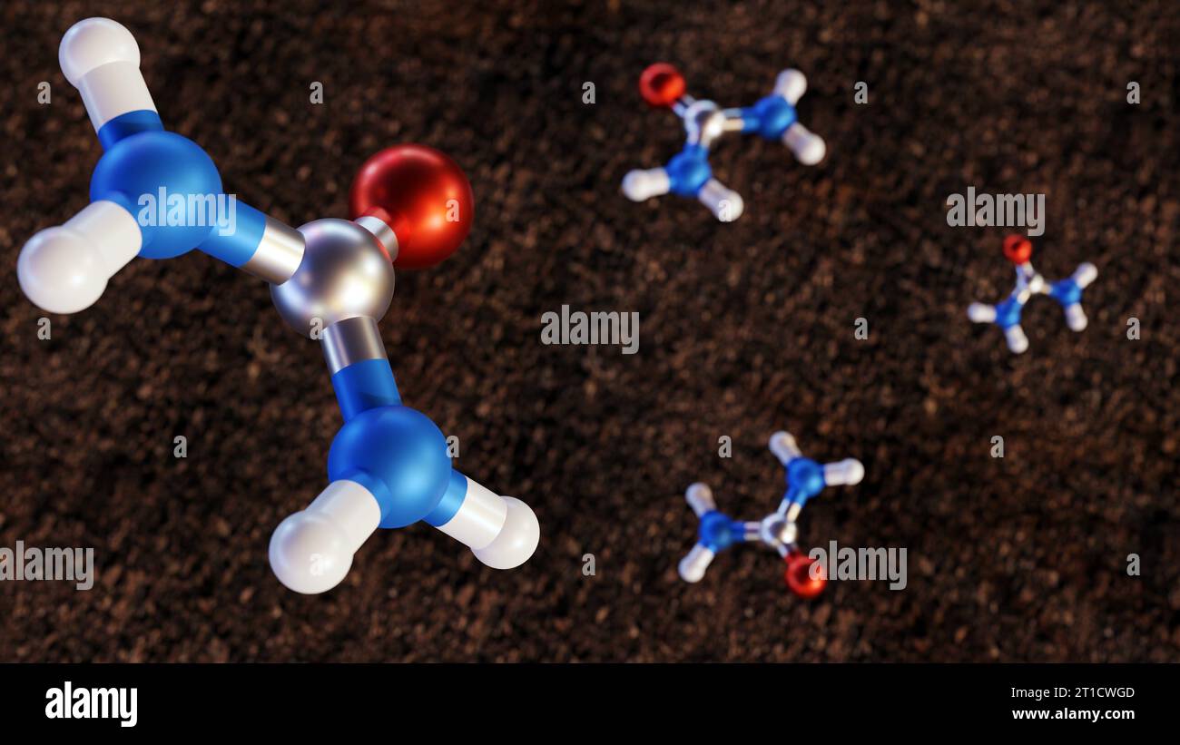 urea molecules scattered on the soil background 3d rendering Stock ...