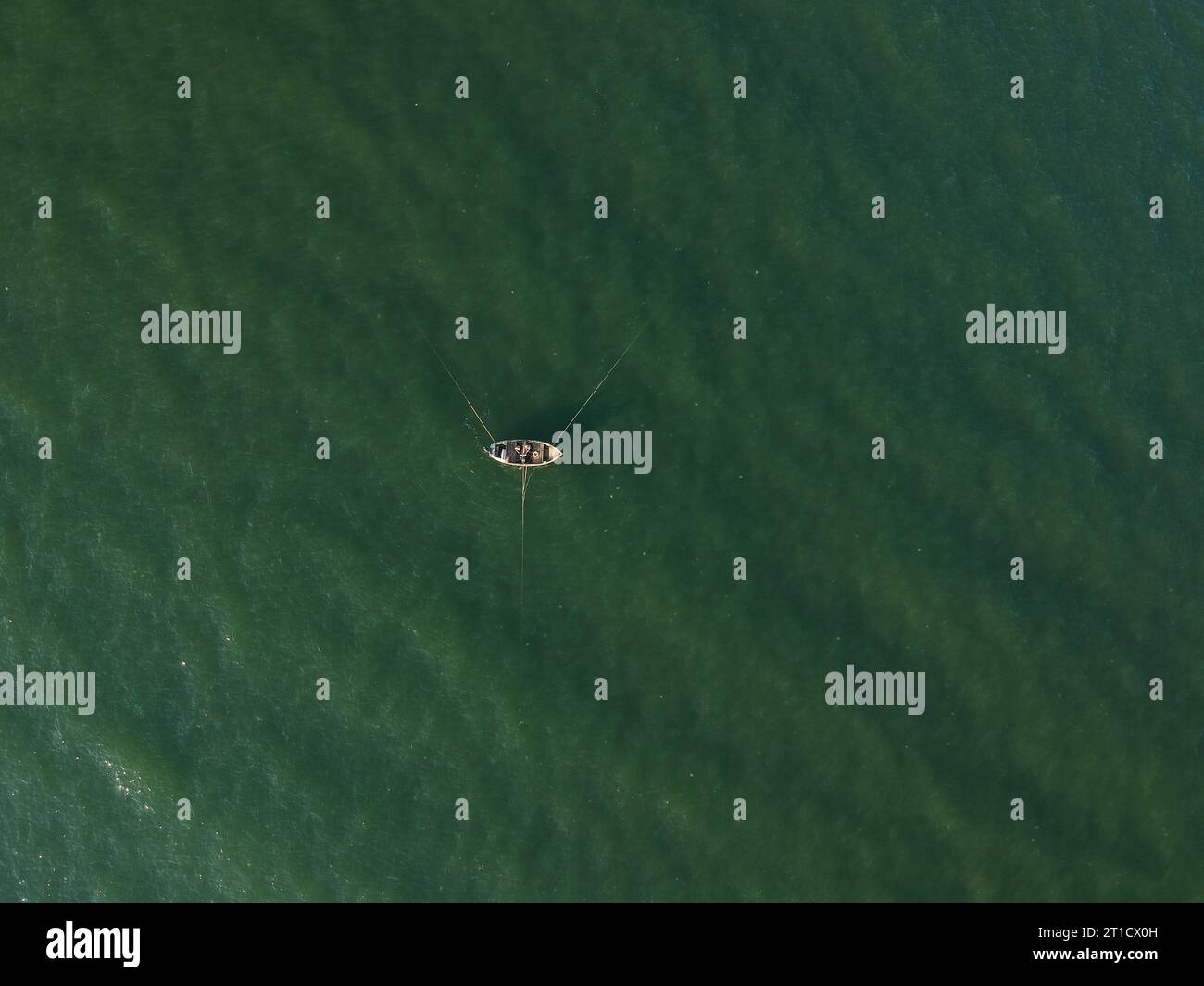 Aerial of a traditional fisher boat in the sea. Ukraine, Azov sea ...