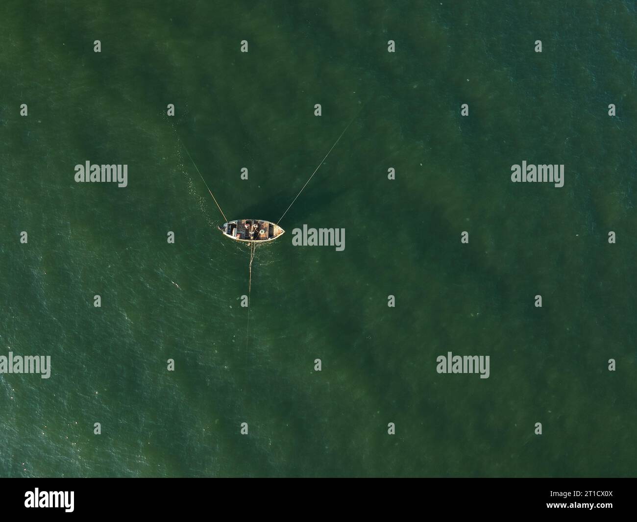 Aerial of a traditional fisher boat in the sea. Ukraine, Azov sea ...