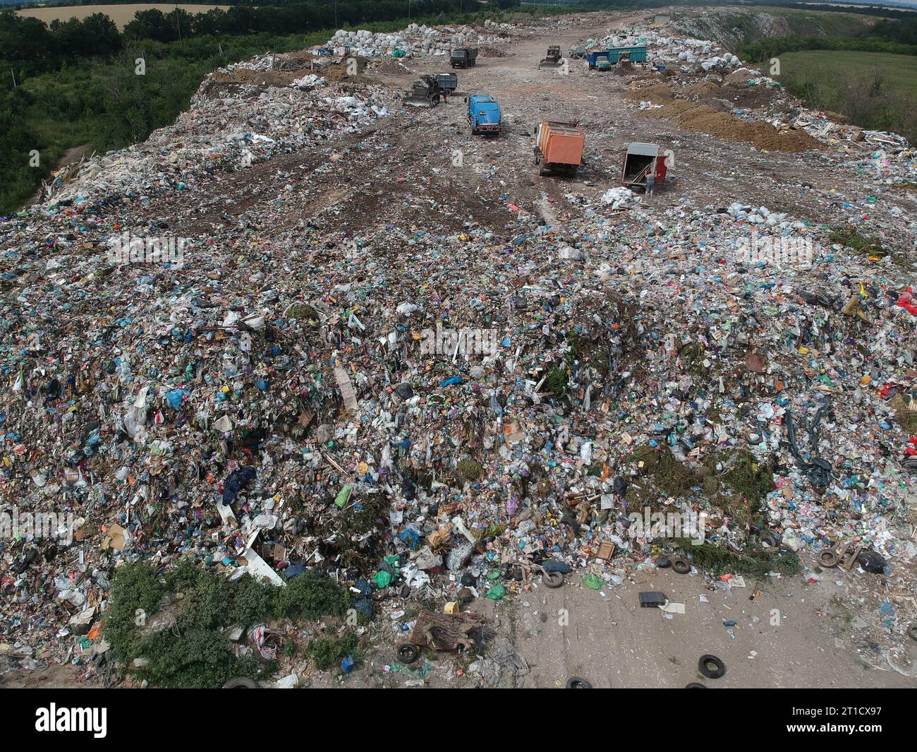 Aerial view of landfill at the summer day. Drone photo Stock Photo - Alamy