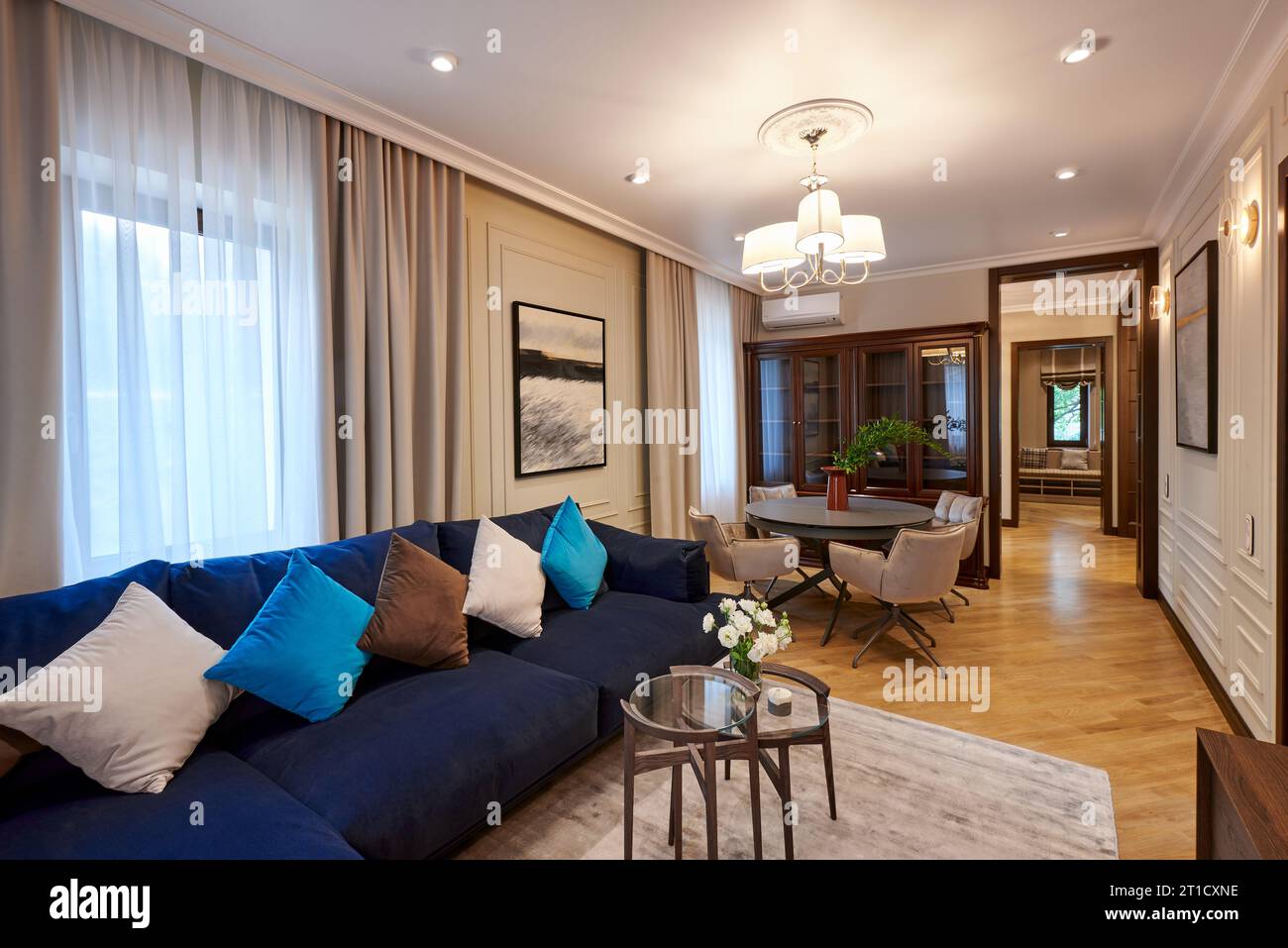 modern living room with modern chair and sofa. Real photo Stock Photo ...