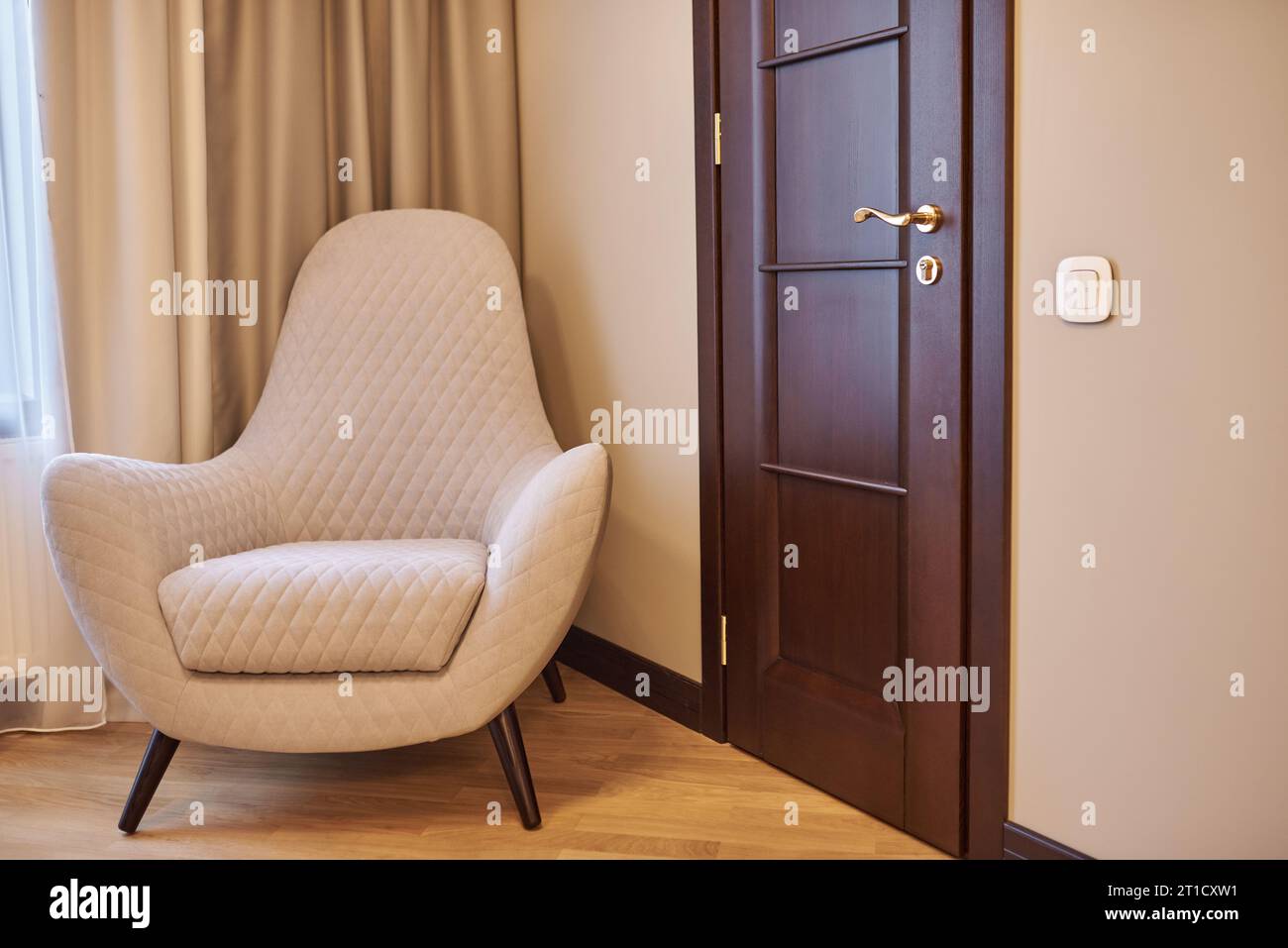 modern living room with modern chair and sofa. Real photo Stock Photo ...