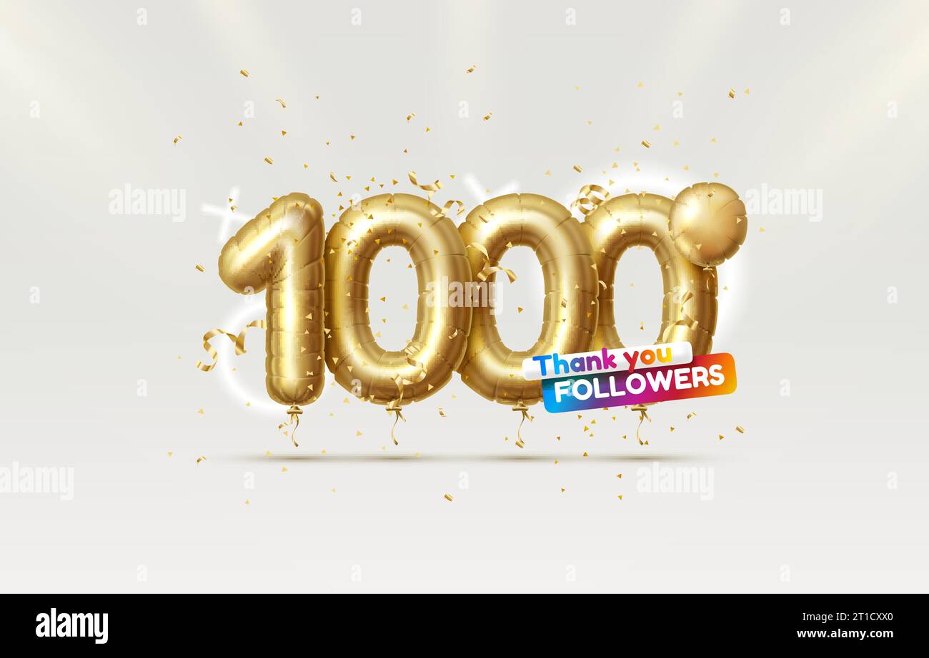 Thank you followers peoples, 1k online social group, happy banner celebrate, Vector illustration ...