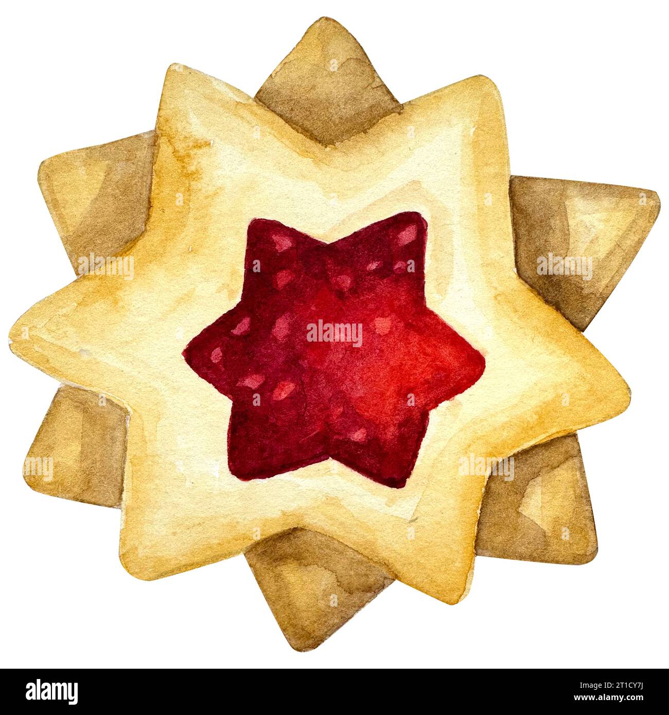 Watercolor christmas cookie star with jam on a white background ...