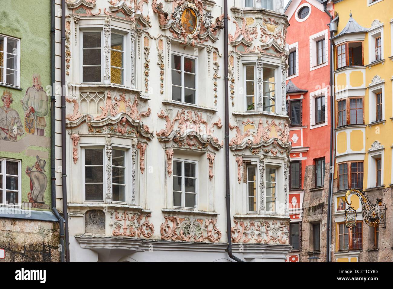 Rococo and multicolored facades in Innsbruck old town. Austria Stock ...