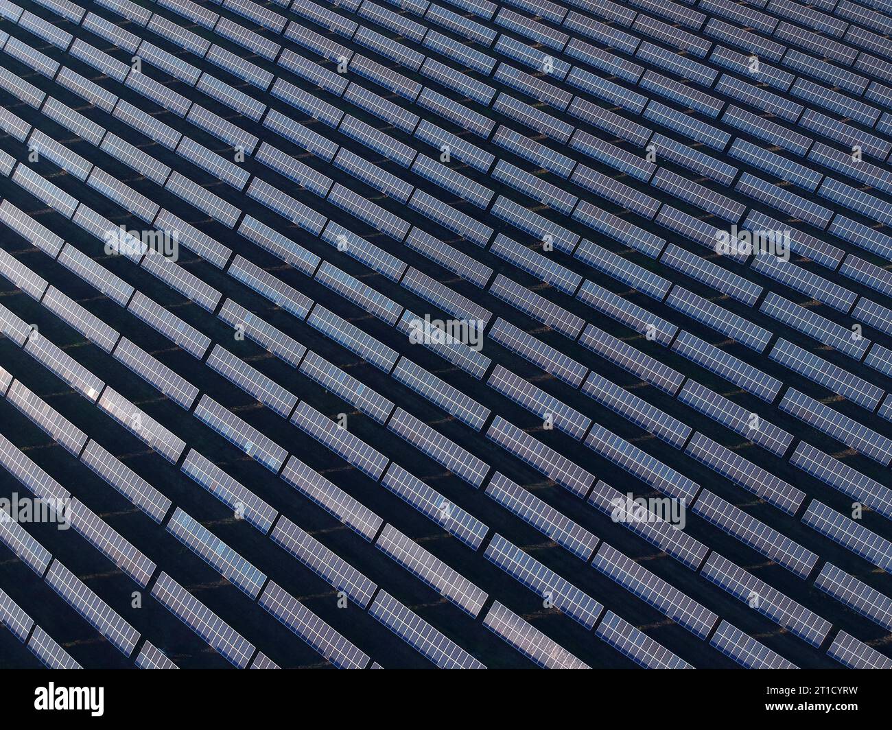Aerial photo of solar power plant. Many solar energy panels in ...