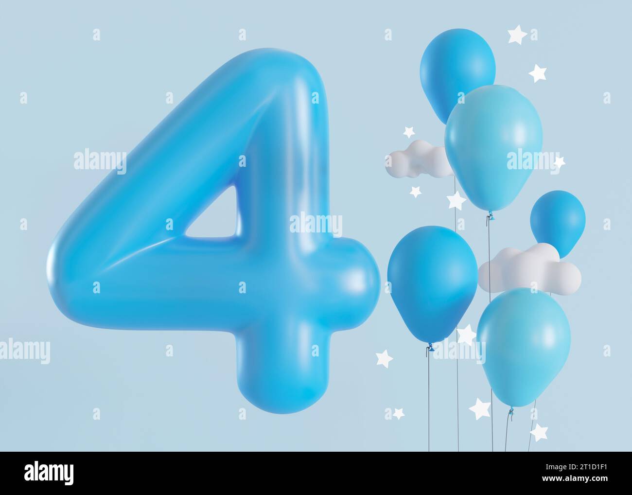 Glossy number four on blue background with balloons. 4 Years Old ...