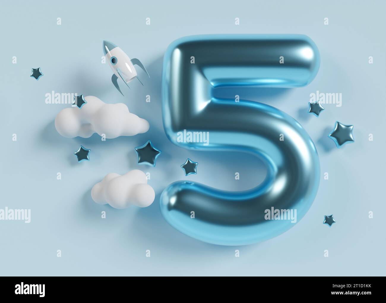 Glossy number five on blue background. 5 Years Old. Fifth Birthday ...