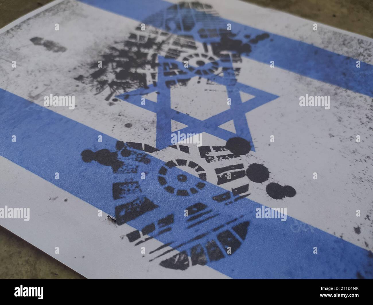 A footprint on Israel flag on road to show solidarity with palestine in ...