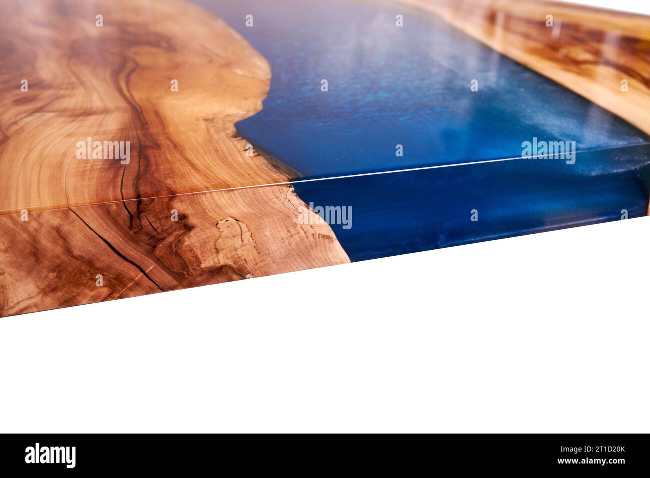 craft table made of wood and epoxy resin, isolated on white. closeup ...