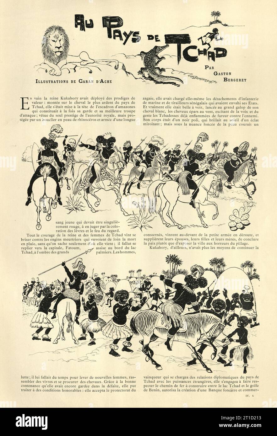 Vintage French cartoon, In the Land of Chad, Au Pays de Tchad, Par ...