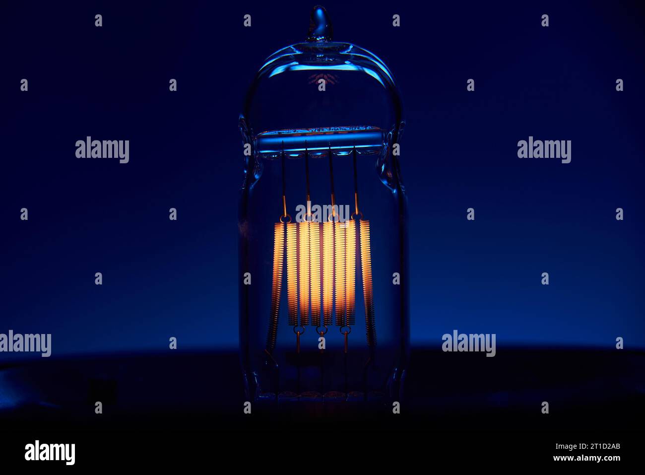 Electric vintage Edison light bulb with a spiral on a blue background ...
