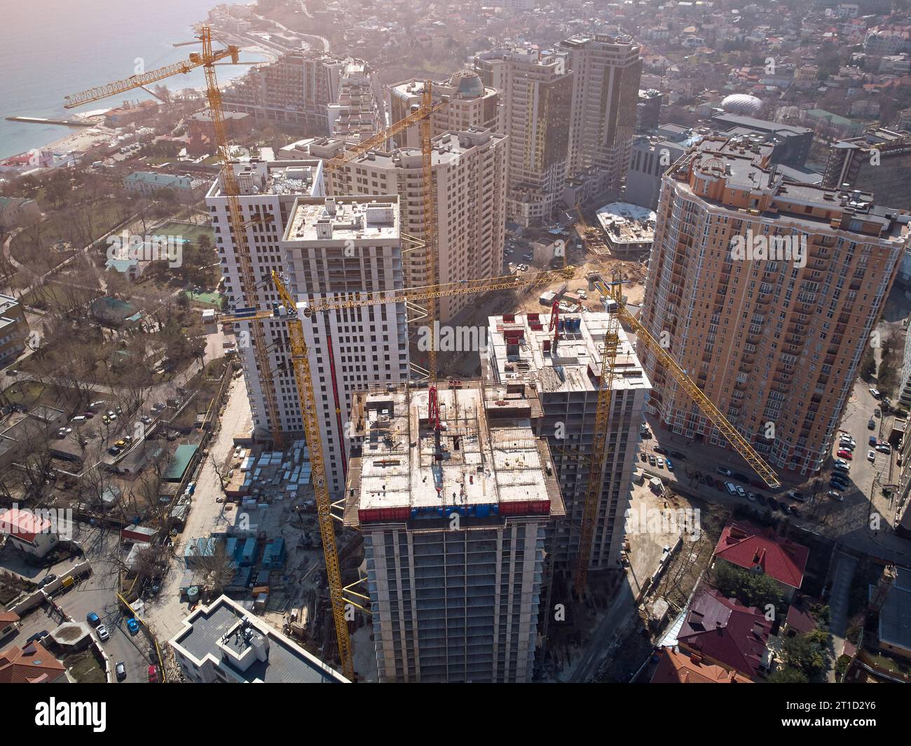 Busy Construction Site and Construction Equipment Aerial Photo at ...