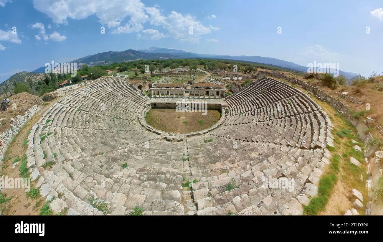 Aerial view of Aphrodisias' ancient theater, a site dedicated to the ...