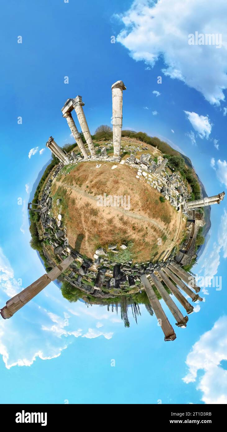 tiny planet view of ancient Temple of Aphrodite in Aphrodisias ancient ...