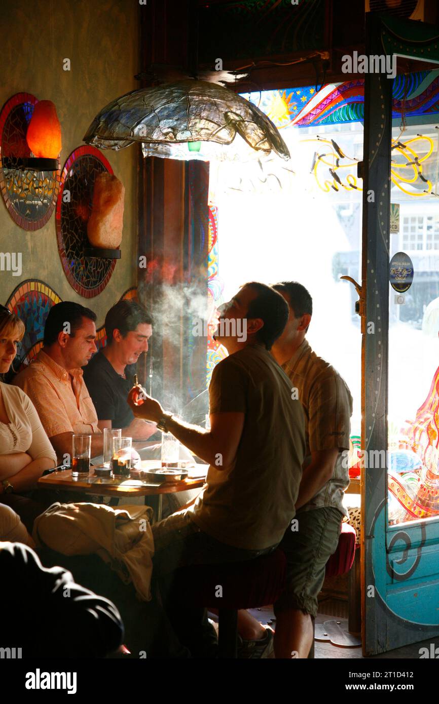 People sitting inside a Coffee shop, smoking joints, Amsterdam, Holland ...