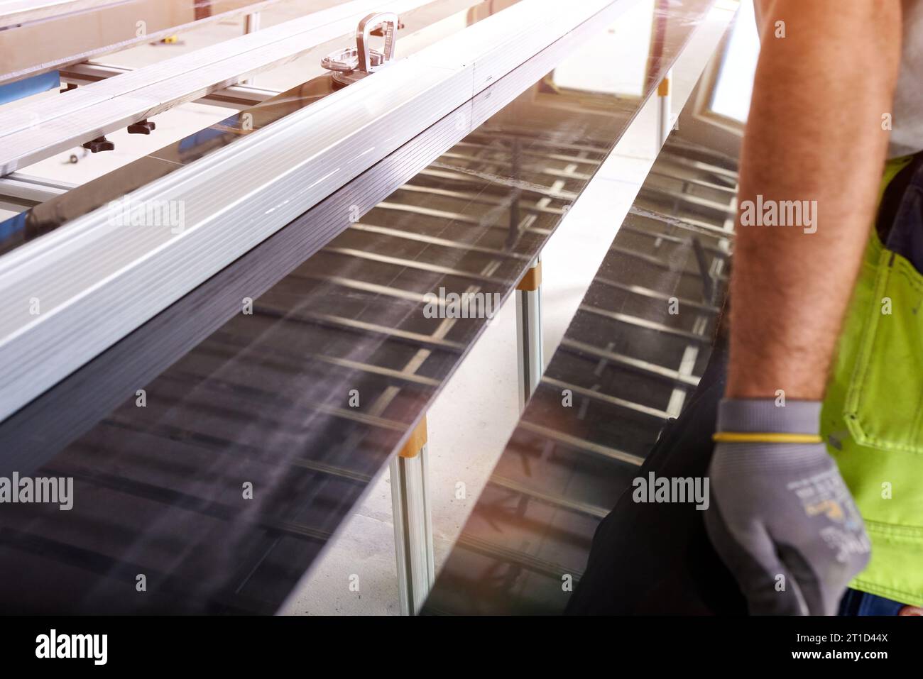 Construction Worker Cutting Ceramic Tiles Using Ceramic Cutter Stock