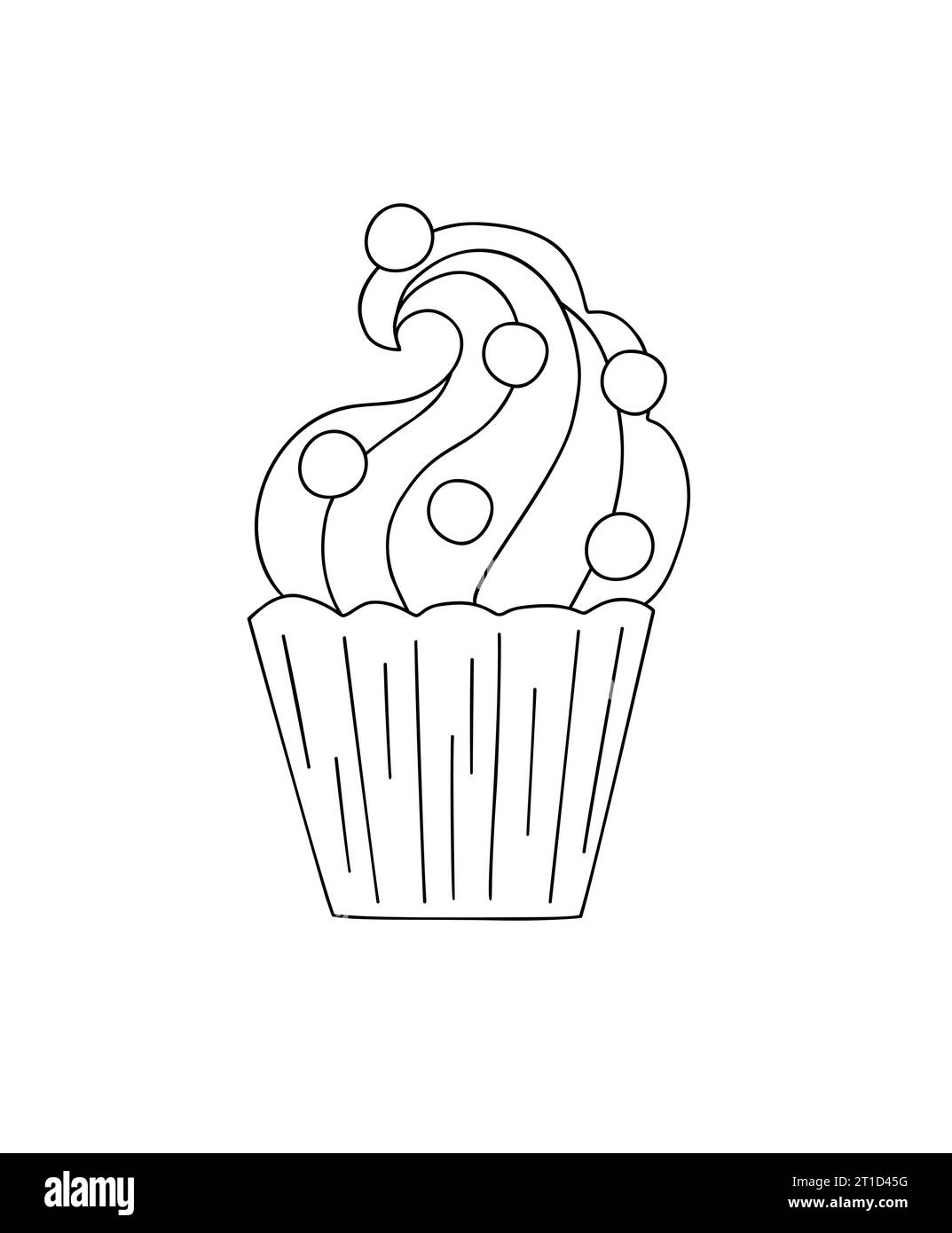 Cupcake with creamy topping pastry doodle outline hand drawn vector ...