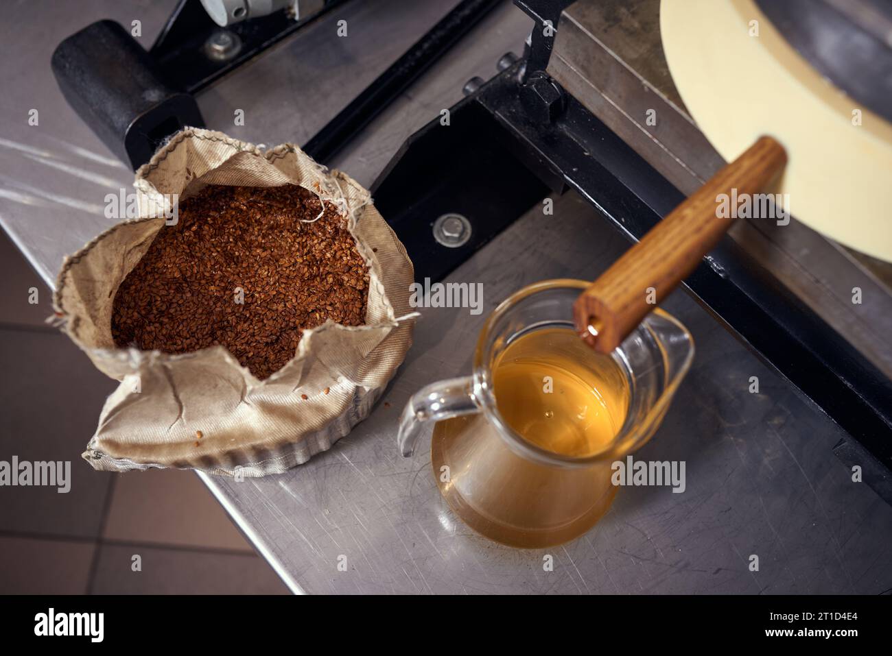 Local small seed oil production. Fresh extra virgin linseed oil ...