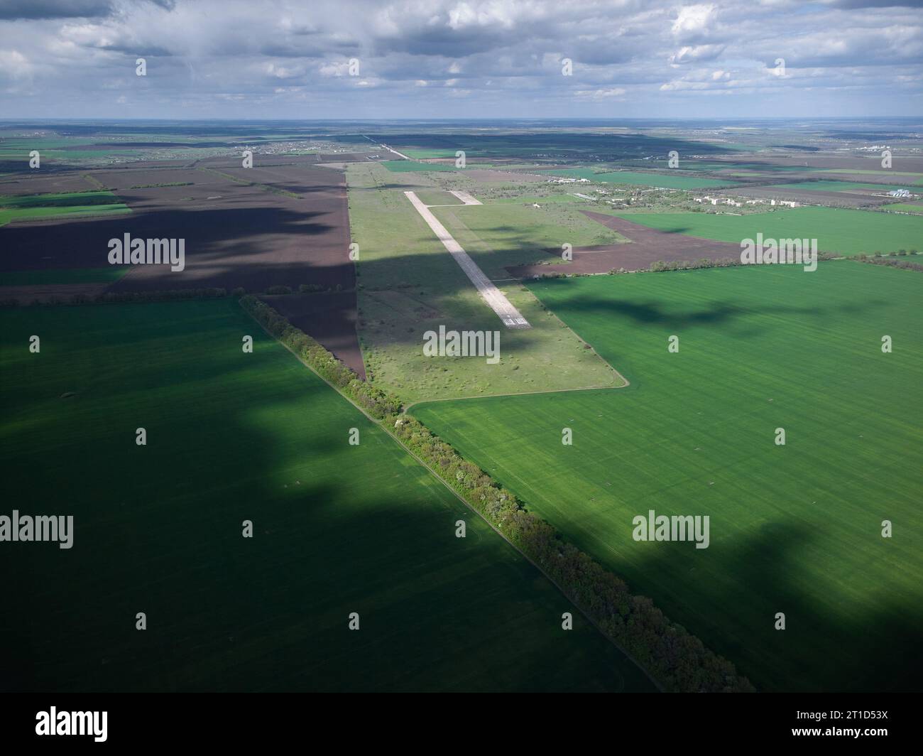 Aerial view of runway of an abandoned military airfield in Ukraine ...