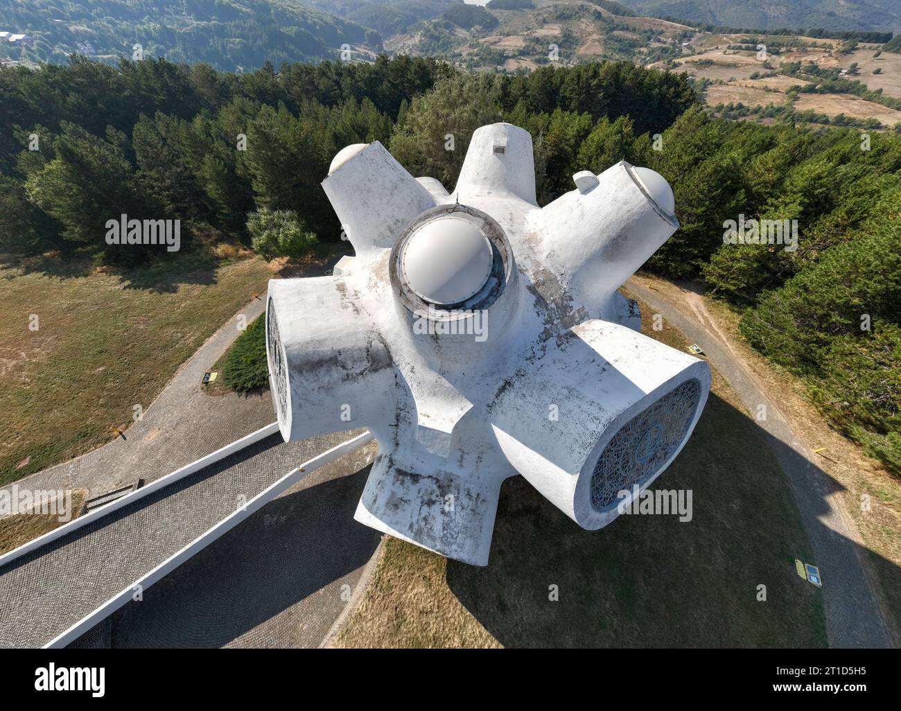 Aerial drone shot of Ilinden, Krusevo spomenik, a memorial for the ...