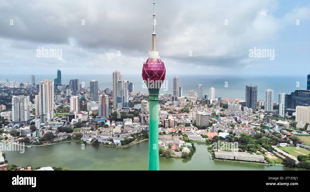 Aerial view of the main attraction, the Lotus Tower in the capital of ...
