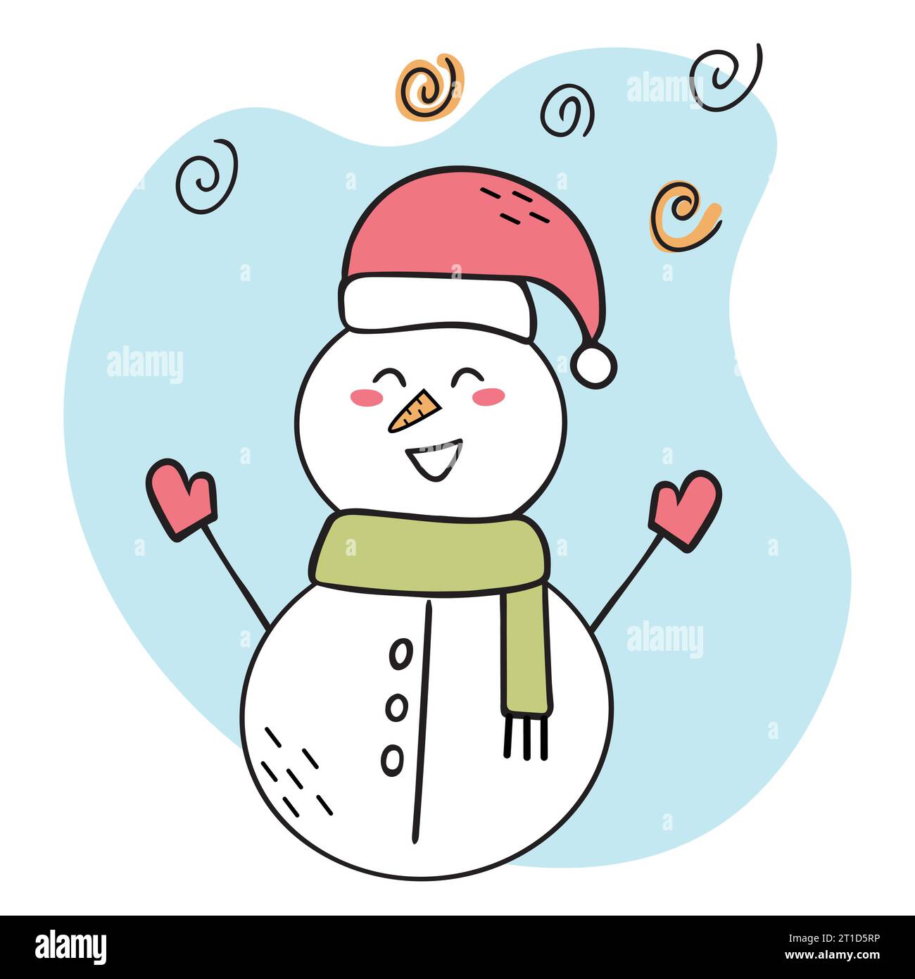 happy snowman. Doodle illustration. Children s card. Hello winter Stock ...